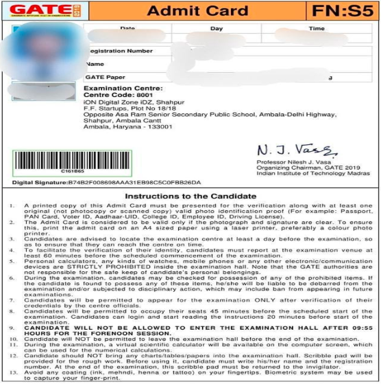 Gate Admit Card | AdmitKard